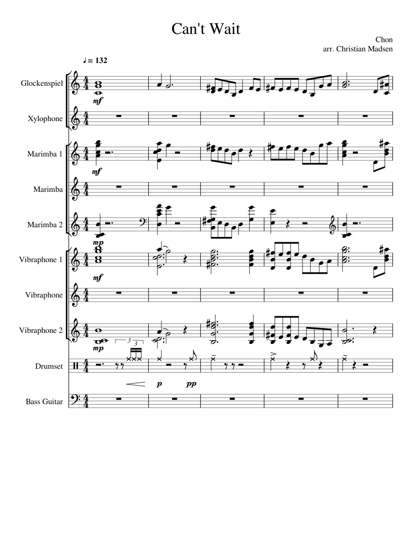 Can't Wait – CHON Sheet Music for Vibraphone, Glockenspiel, Bass guitar ...