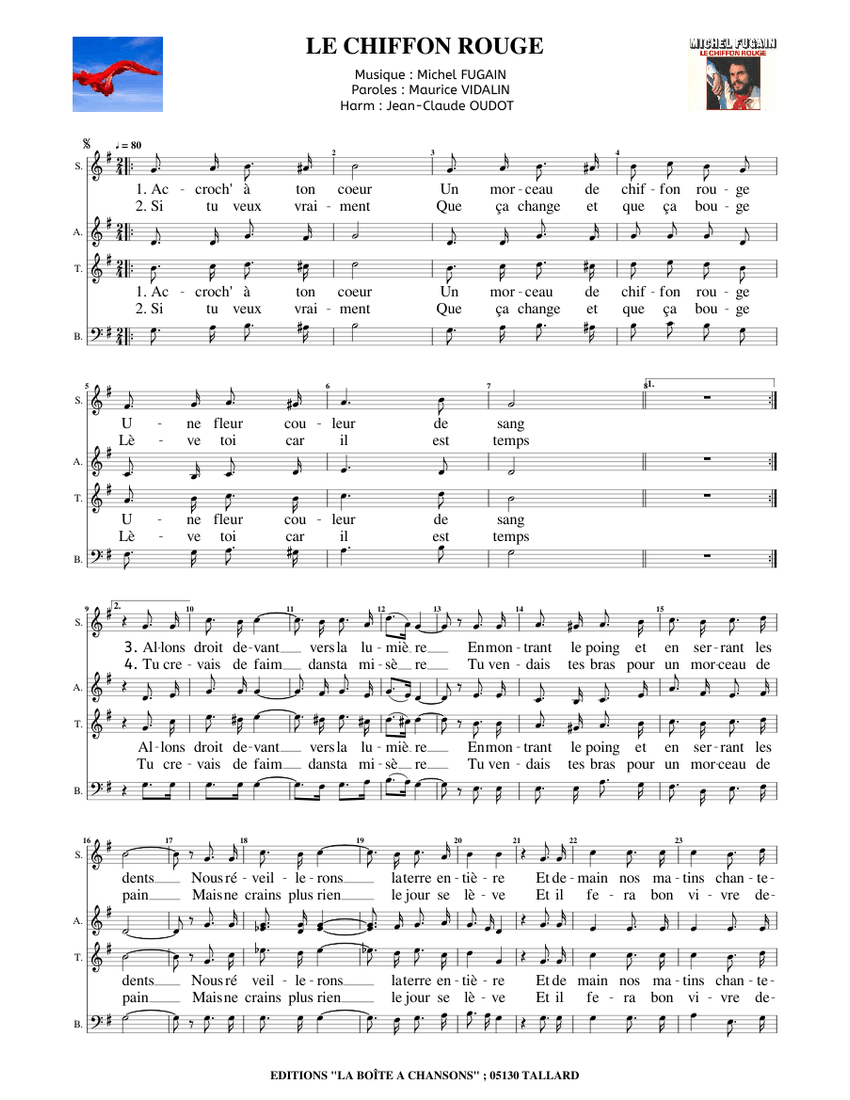 Le chiffon rouge - Michel FUGAIN (SATB MuseScore) Sheet music for ...