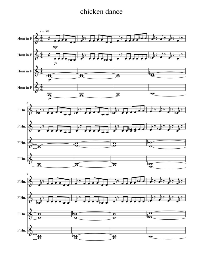 chicken dance Sheet music for French horn (Brass Ensemble) | Musescore.com