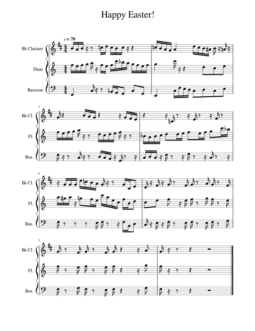 Happy Easter! Sheet music for Flute, Clarinet in b-flat, Bassoon ...