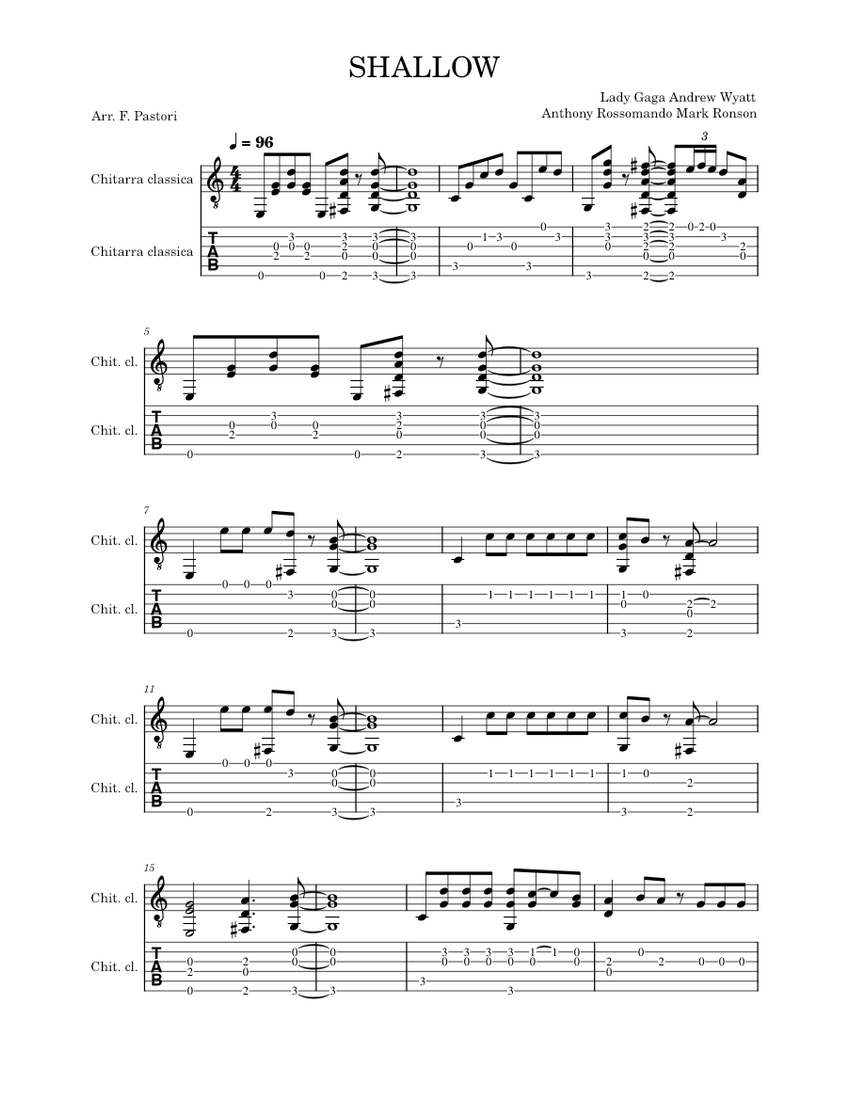 Shallow – Lady Gaga (for solo guitar) Sheet Music and Tab for Guitar ...