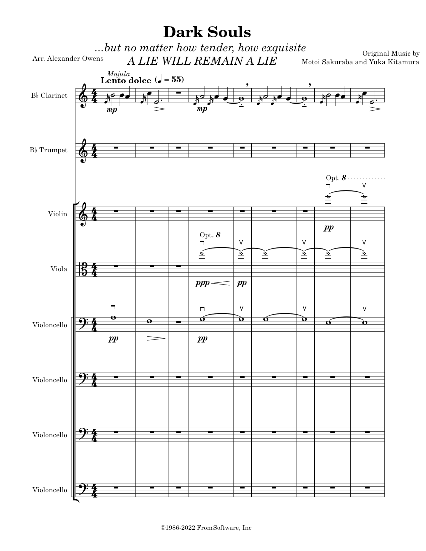 Dark Souls Medley for Mixed Ensemble Sheet Music for Clarinet in b-flat ...