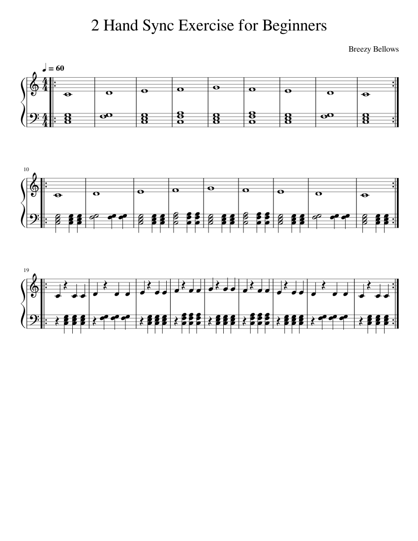 2 Hand Sync Exercise for Beginners Sheet Music for Piano (Solo) easy ...