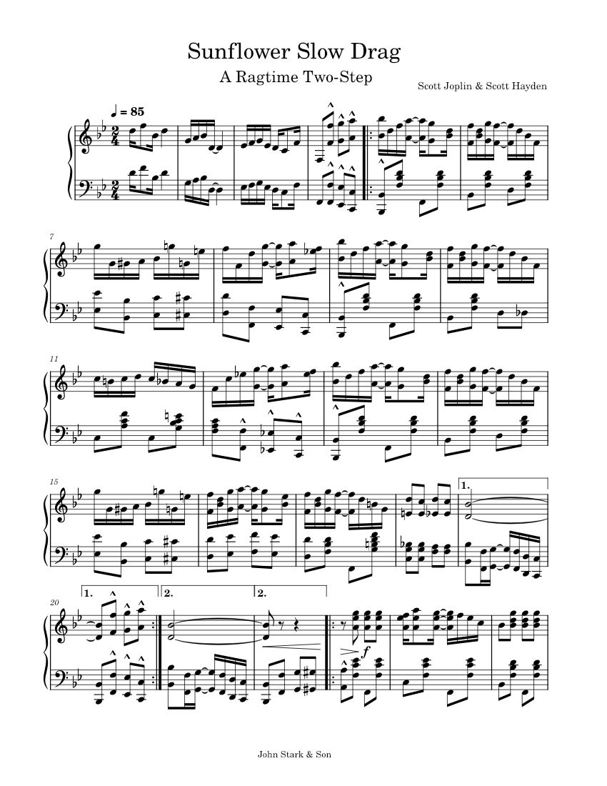 Sunflower Slow Drag by Scott Joplin & Scott Hayden Sheet music for ...