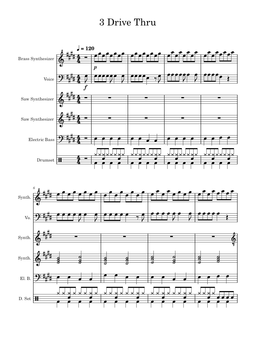 3 Drive Thru Sheet music for Vocals, Bass guitar, Drum group ...