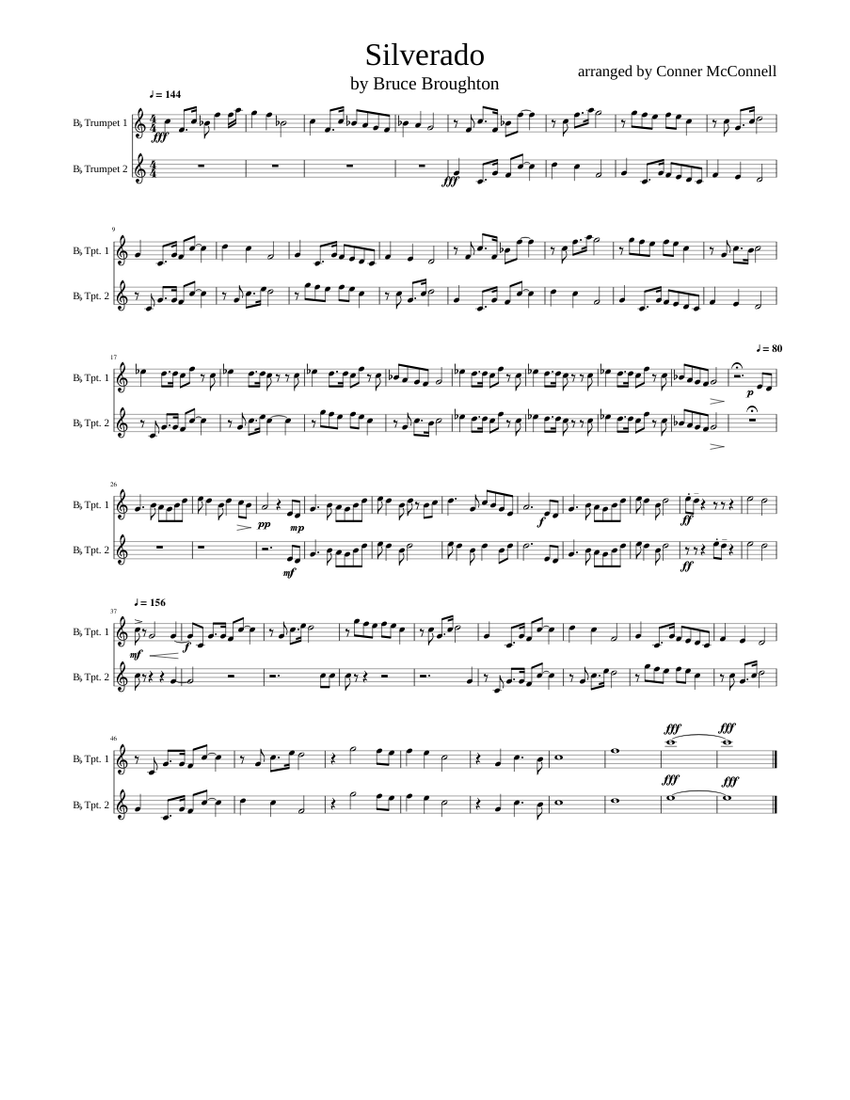 Silverado Trumpet Duet Sheet Music for Cornet (Brass Duet) | MuseScore.com