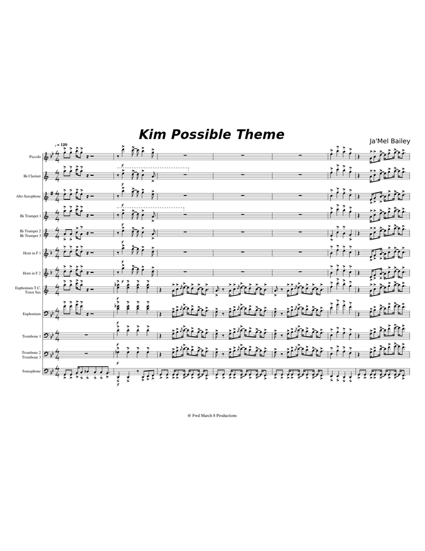 Kim Possible Sheet Music for Trombone, Euphonium, Flute piccolo ...