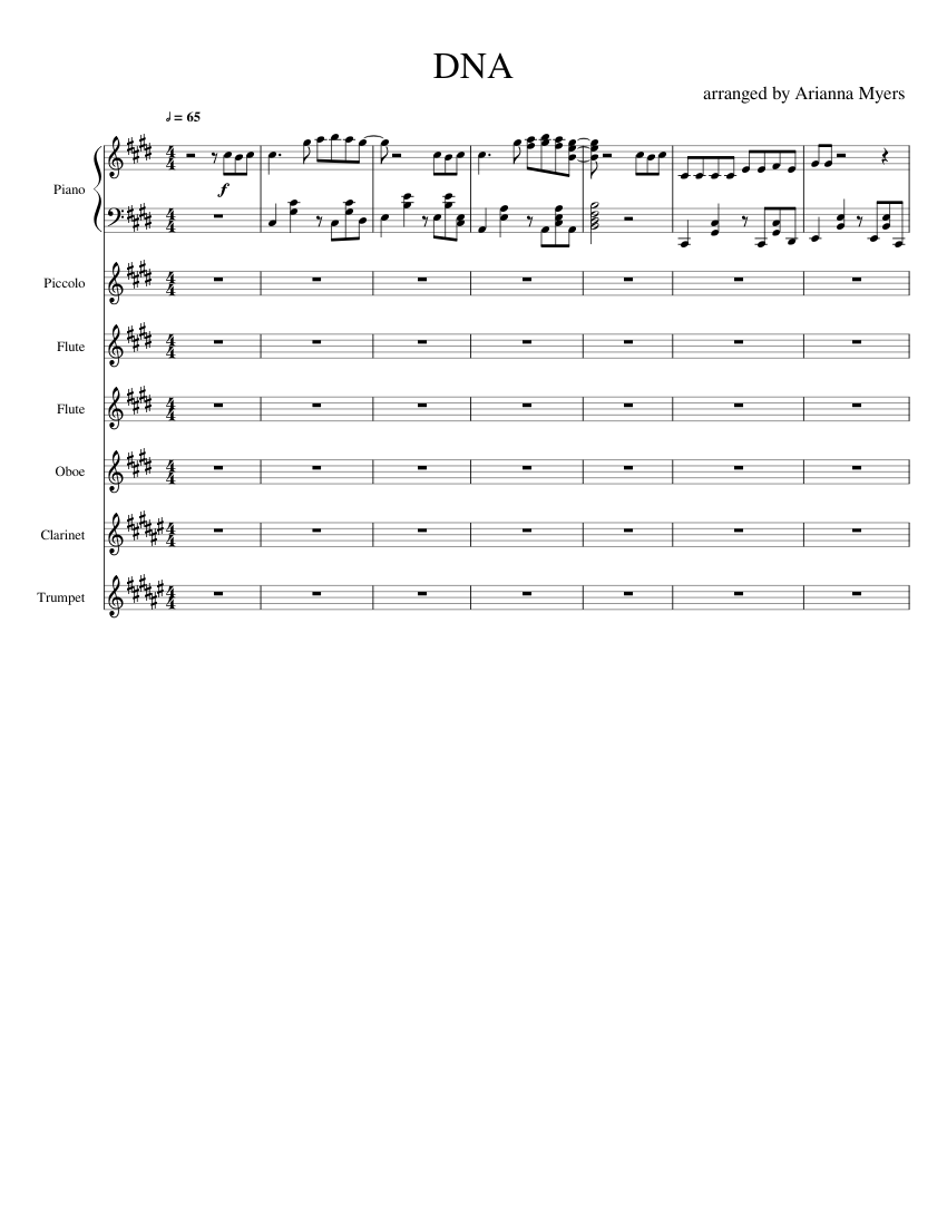 DNA Sheet Music for Piano, Trombone, Euphonium, Tuba & more instruments ...