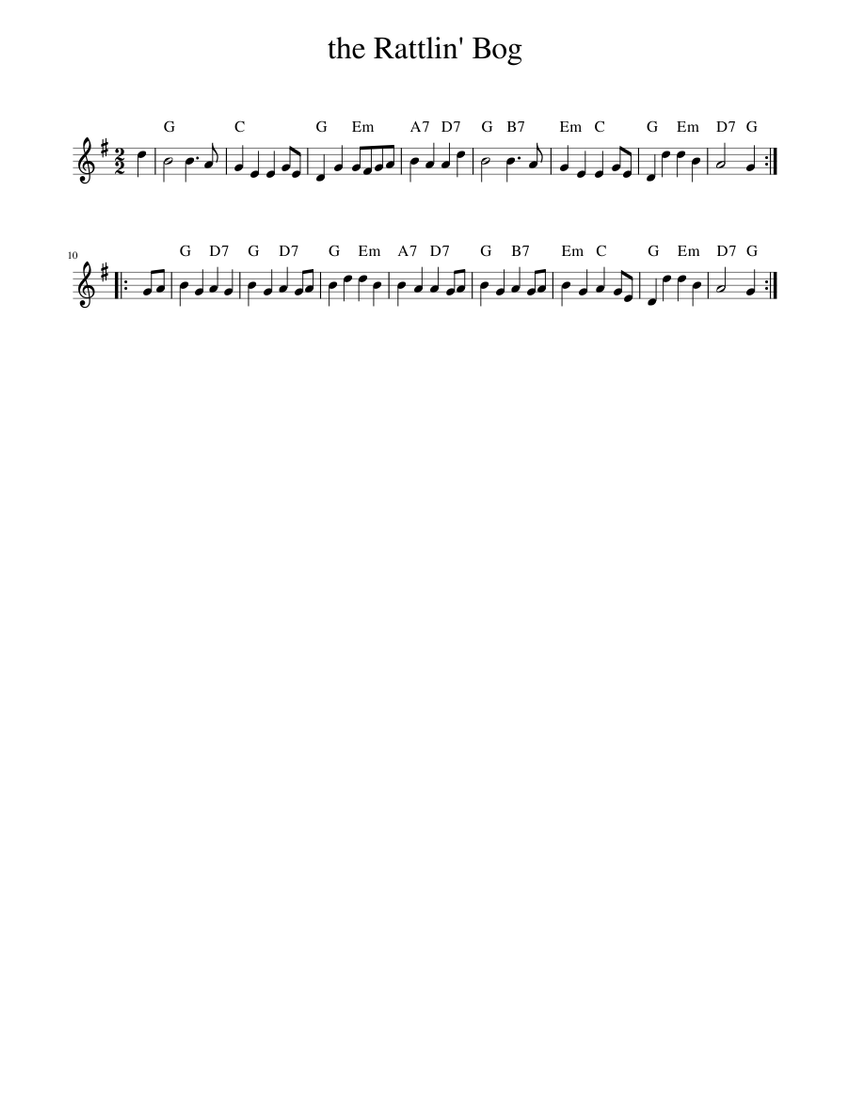 the Rattlin' Bog Sheet Music with Chords for Piano (Solo) easy ...