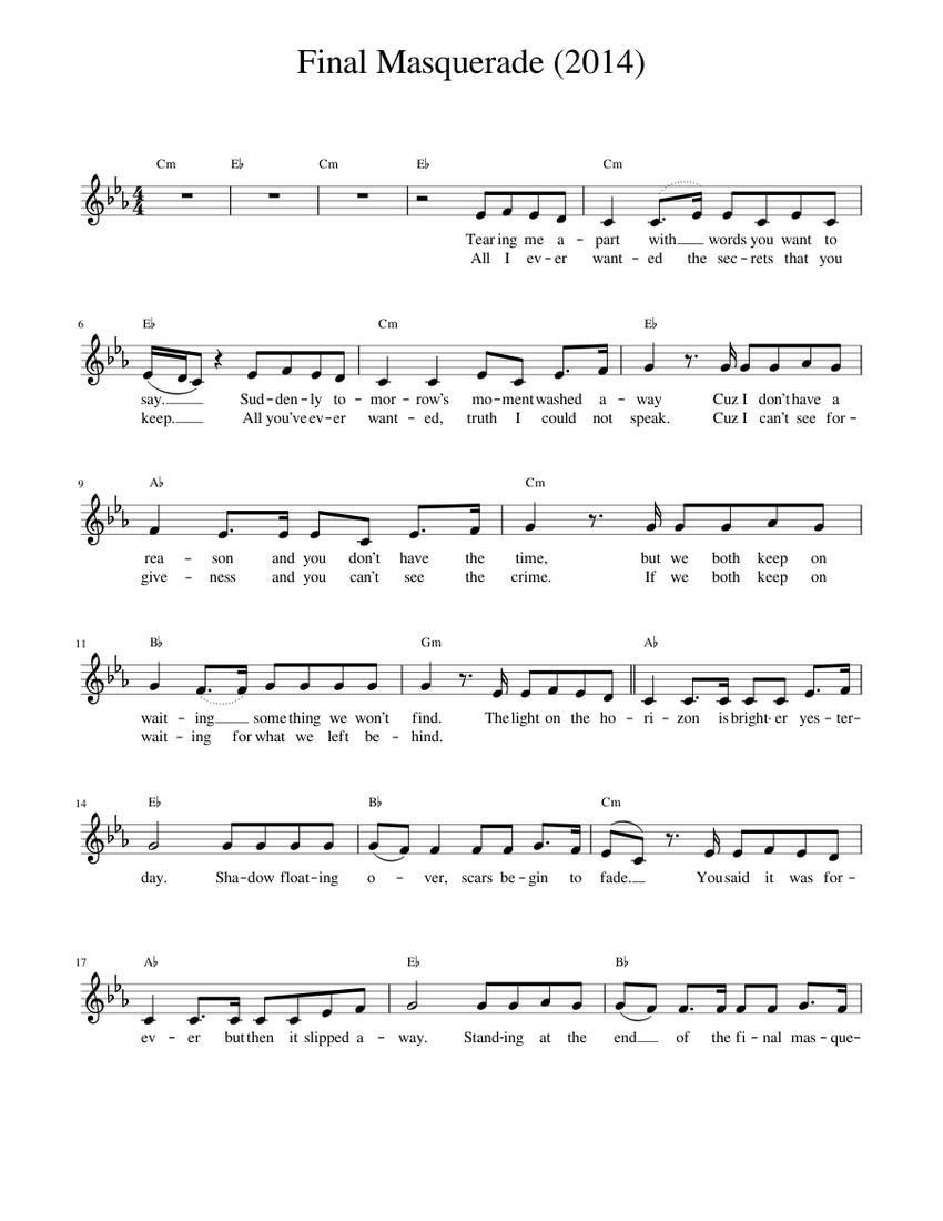 Final Masquerade Sheet music for Vocals (Solo) | Musescore.com
