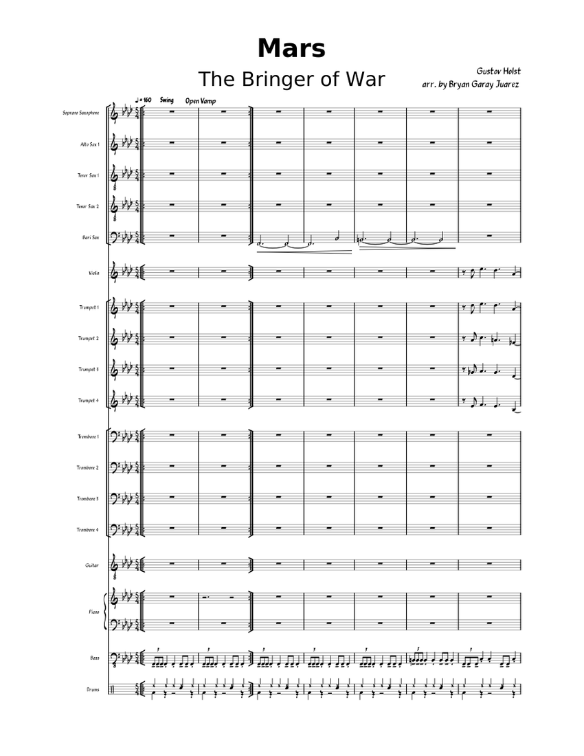 Mars, The Bringer of War Sheet music for Piano, Trombone, Saxophone ...