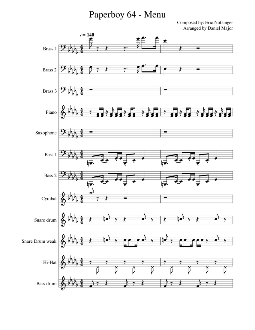 Paperboy 64 Menu theme Sheet Music for Piano, Bass guitar (Mixed Trio ...
