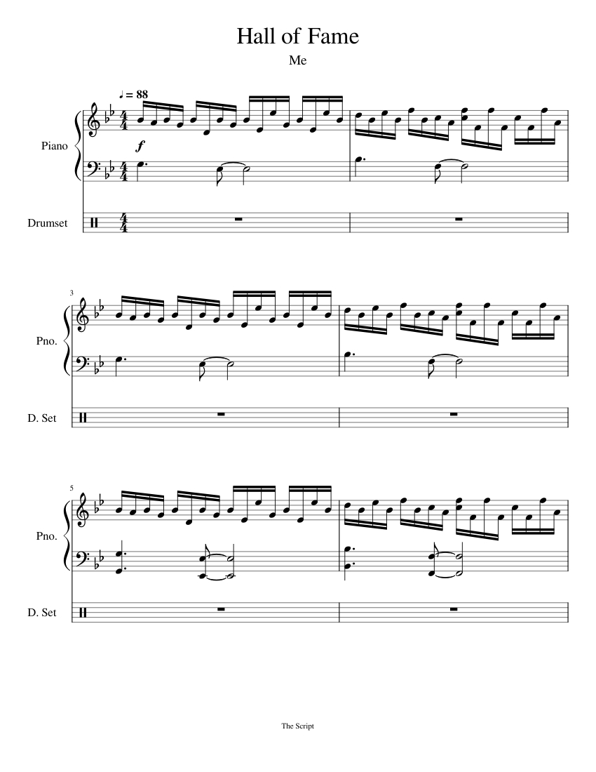 Hall of Fame Sheet Music for Piano, Drum group (Mixed Duet) | MuseScore.com
