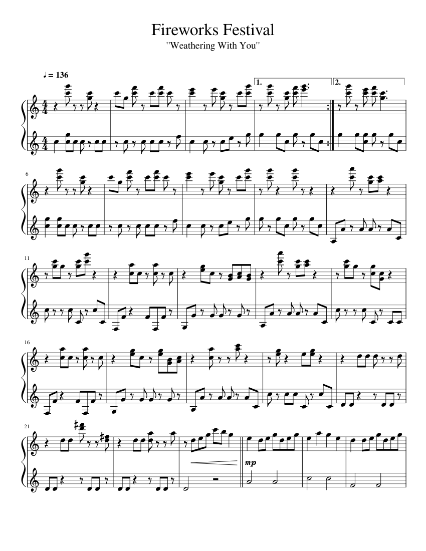 Firework Festival (Weathering with you) – RADWIMPS Sheet music for ...