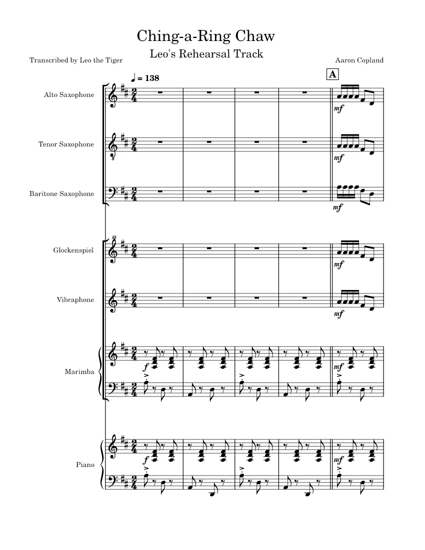 Arrangement: Ching-A-Ring Chaw – Aaron Copland Sheet Music for Piano ...