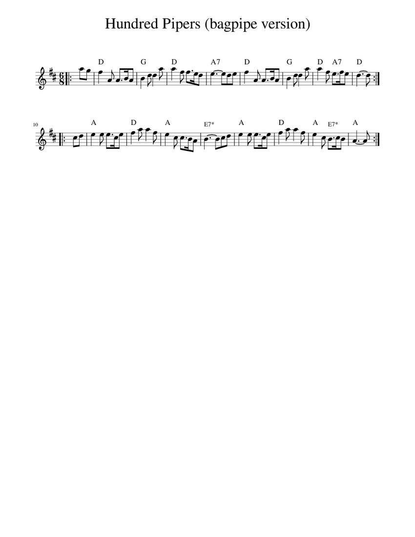 Hundred Pipers (bagpipe version) Sheet music for Piano (Solo) Easy ...