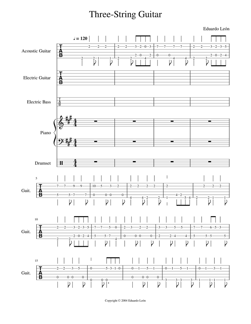 Three-String Guitar - piano tutorial