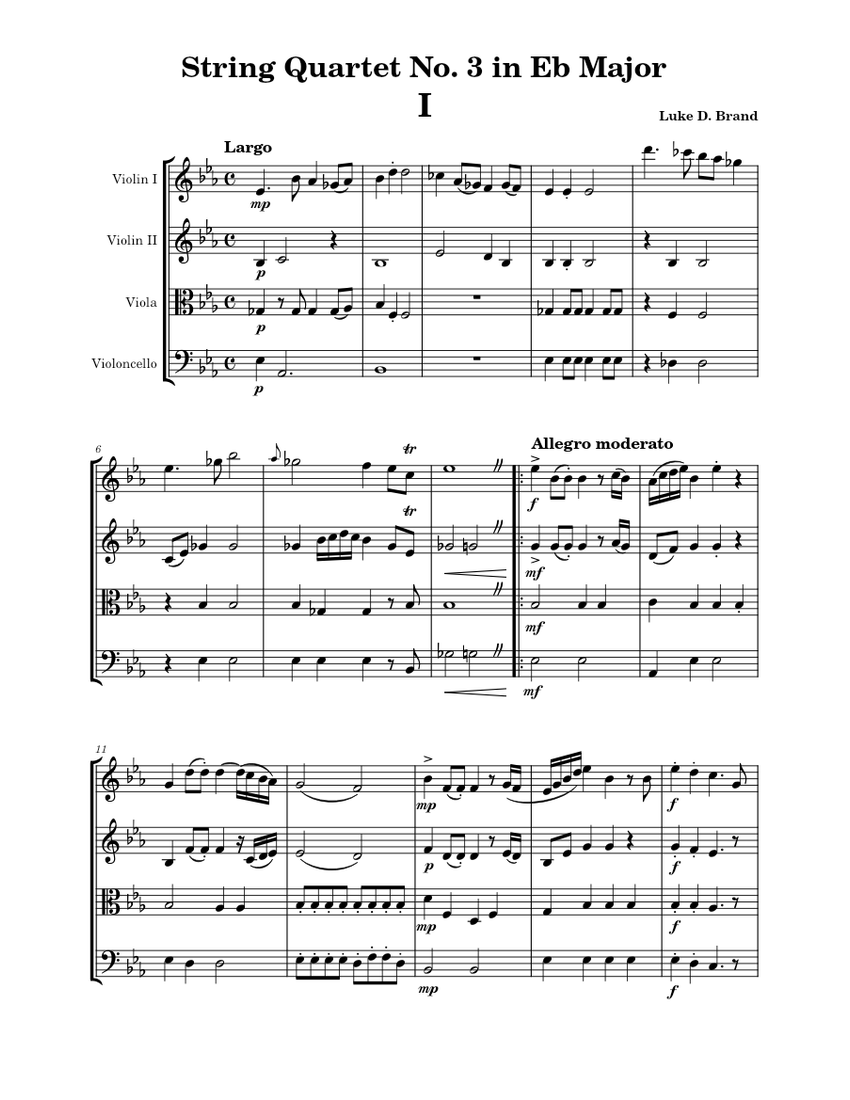 String Quartet No. 3 in Eb Major Sheet Music for Violin, Viola, Cello (String Quartet ...