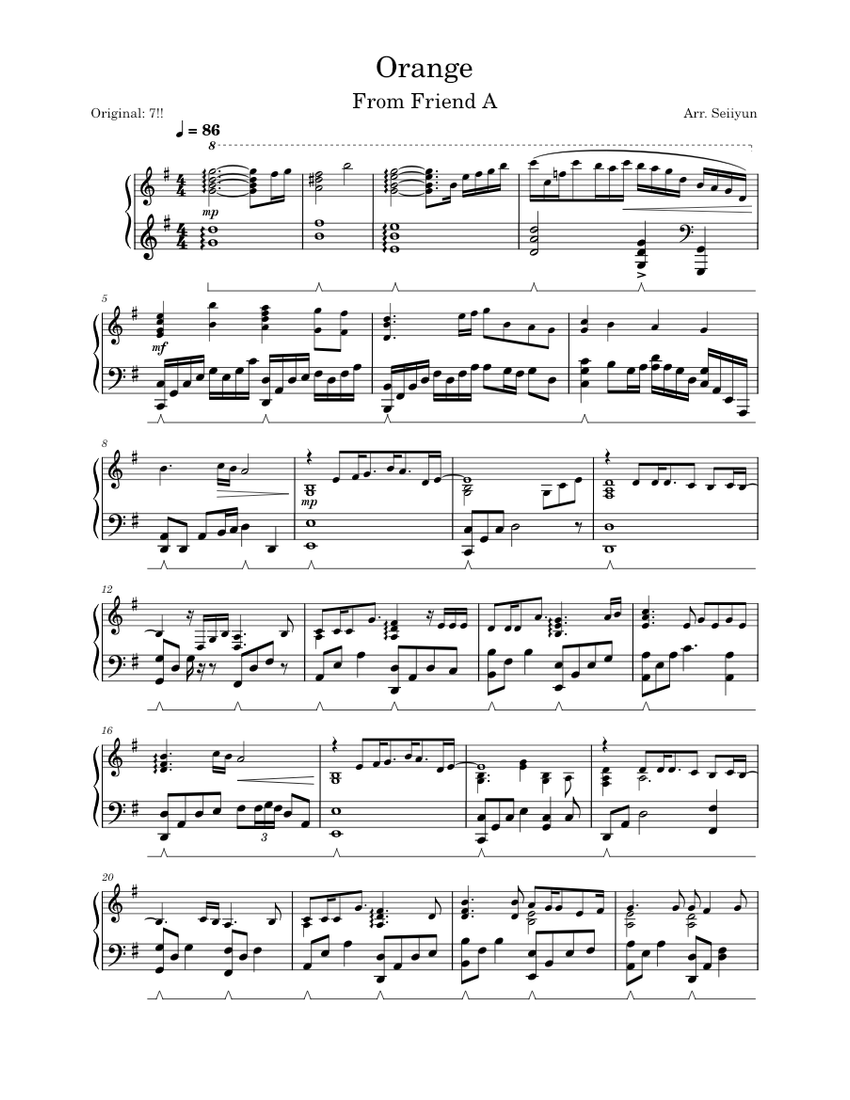 Orange – 7!! Sheet Music for Piano (Solo) | MuseScore.com