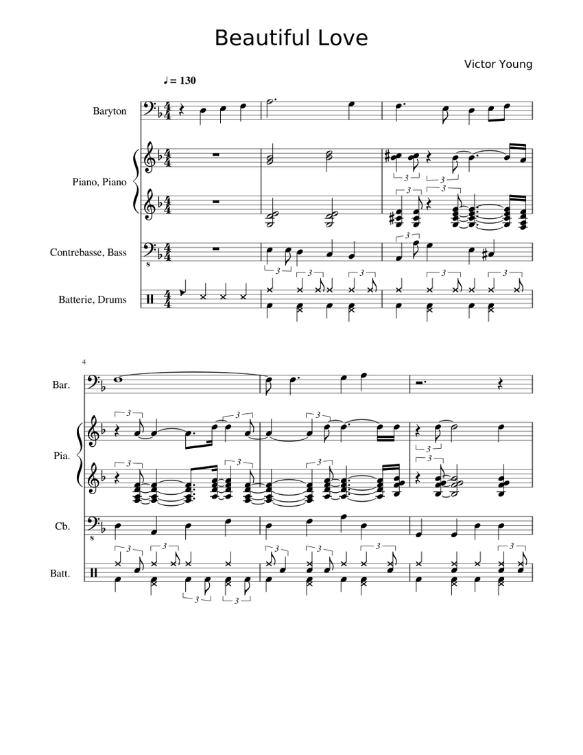 Beautiful Love Sheet music for Piano, Baritone, Contrabass, Drum group ...