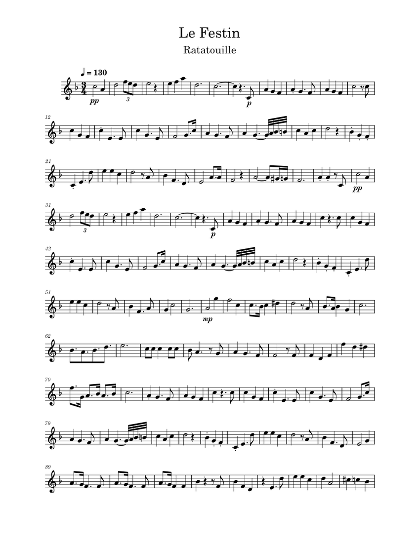 Le festin – Camille (Ratatouille Soundtrack) Sheet Music for Clarinet ...