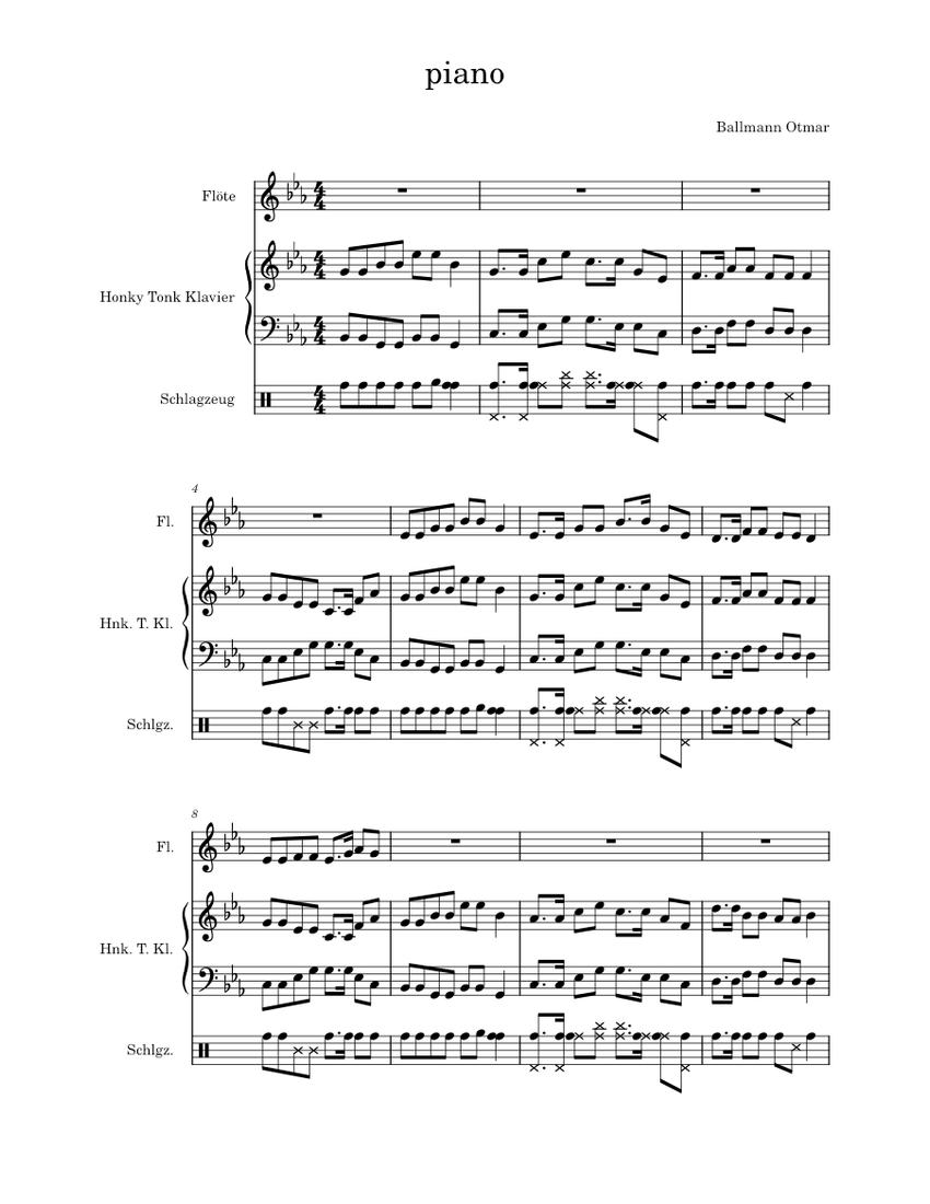 piano Sheet music for Piano, Flute, Drum group (Mixed Trio) | Musescore.com