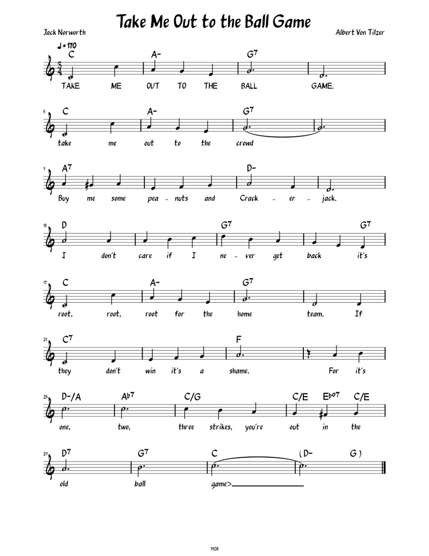 Take Me Out to the Ball Game (Lead sheet with lyrics ) Sheet music for ...