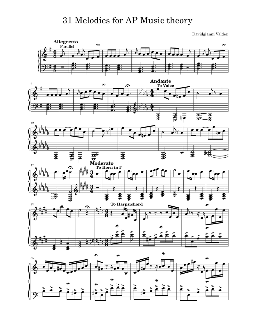 31 Melodies for AP Music theory Sheet music for Piano (Solo ...