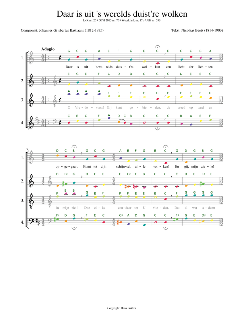 Daar is uit 's werelds duist're wolken Sheet Music for Flute, Oboe ...