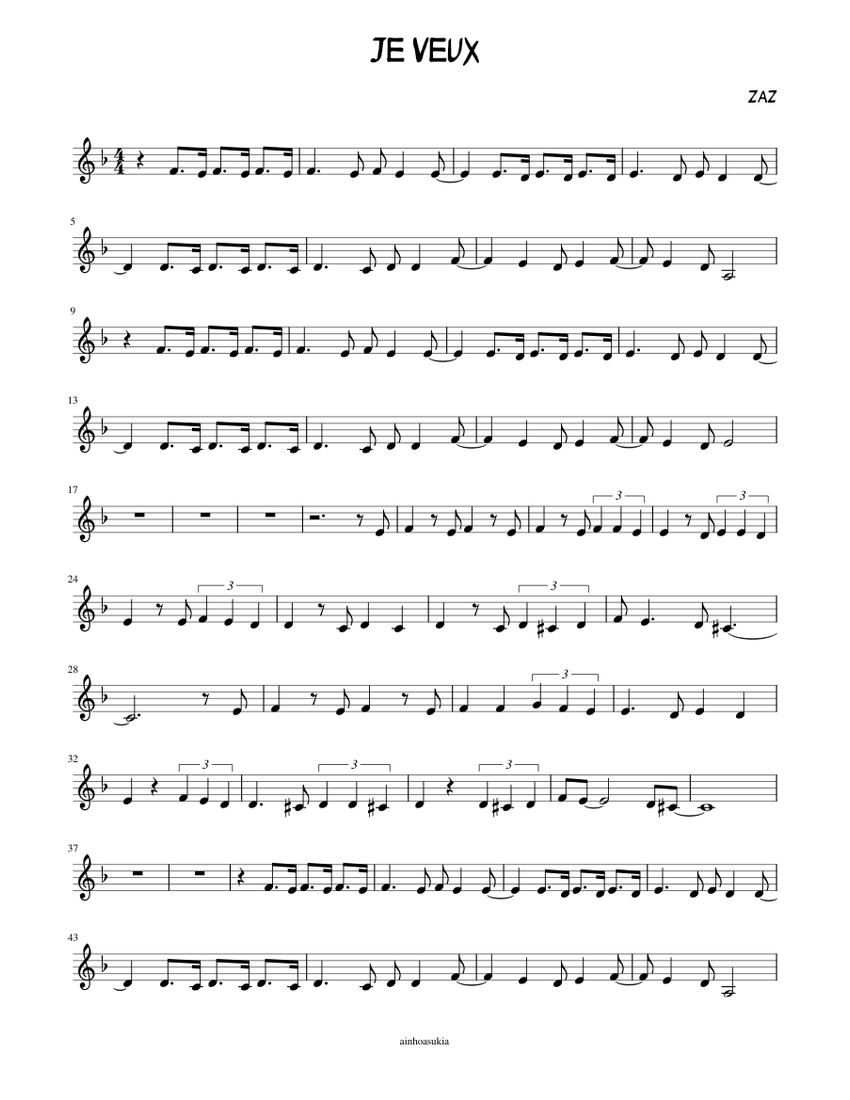 JE VEUX - ZAZ Sheet Music for Piano (Solo) Easy | MuseScore.com