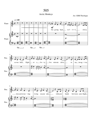 Play Official version of 505 Sheet Music by Arctic Monkeys for Piano ...