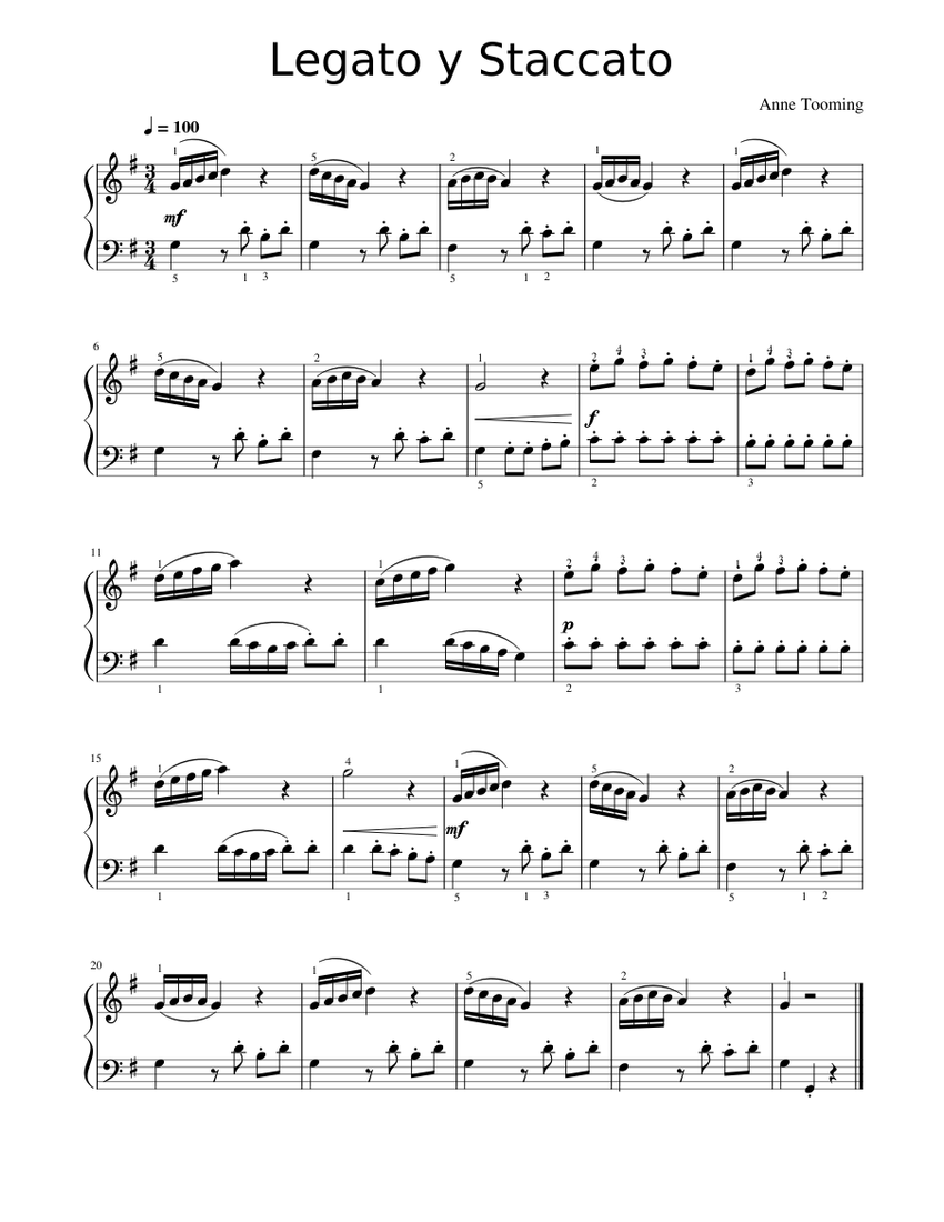 LEGATO Y STACCATO Sheet music for Piano (Solo) Easy | Musescore.com