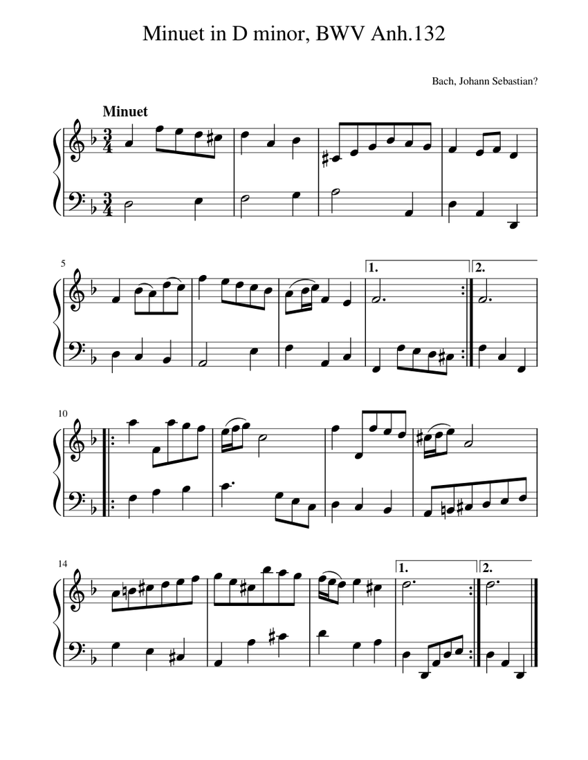 Bach, Johann Sebastian? - BWV Anh.132 Sheet music for Piano (Solo) Easy | Musescore.com