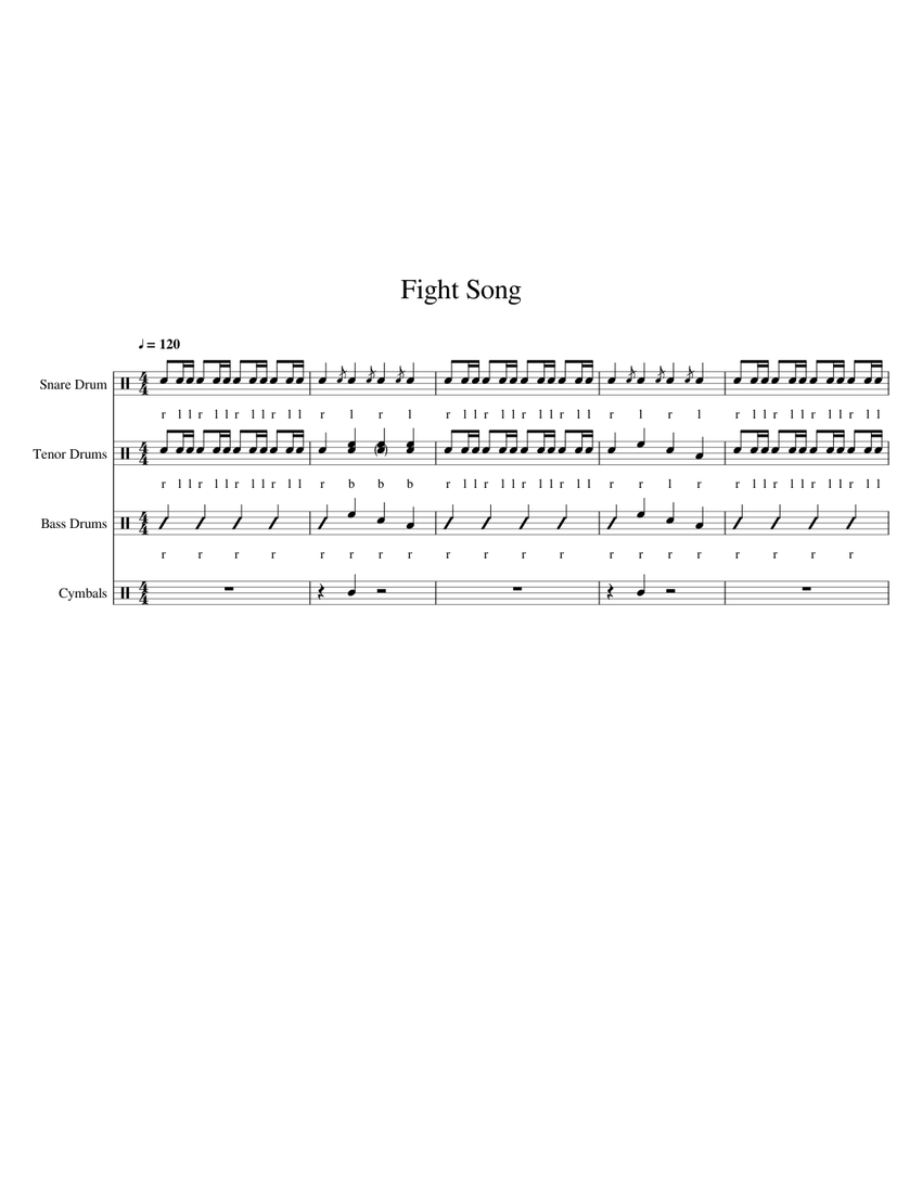 Fight Song Sheet music for Snare drum, Crash, Tenor drum, Bass drum ...