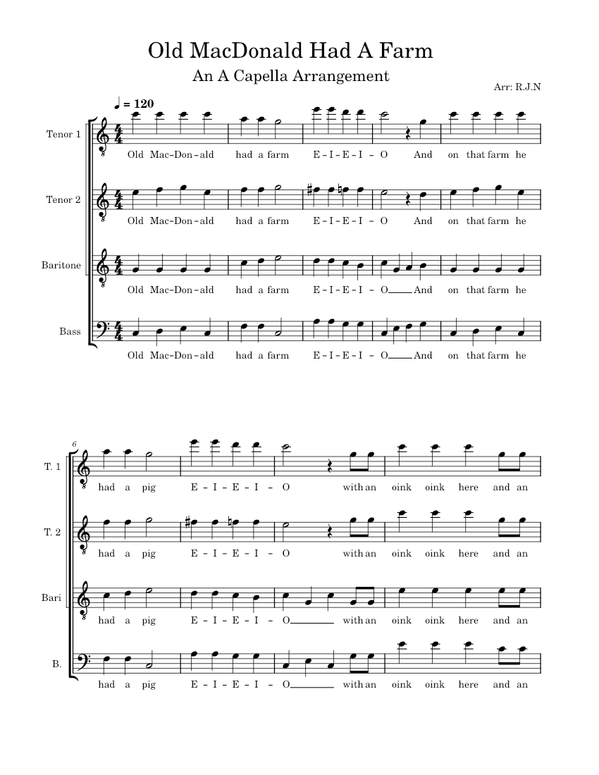 Old Macdonald Had A Farm – Misc Children Sheet Music for Tenor, Bass ...