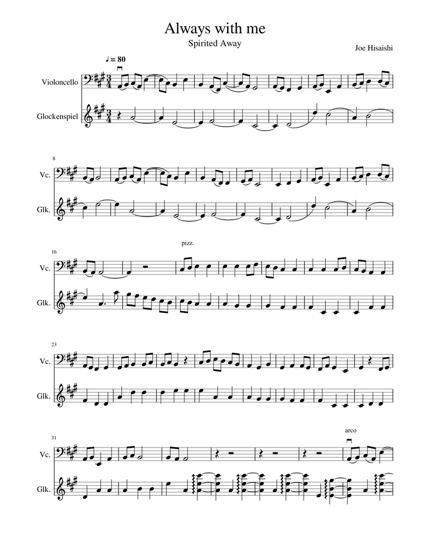 Always with Me - Cello & Bells Sheet music for Glockenspiel, Cello ...