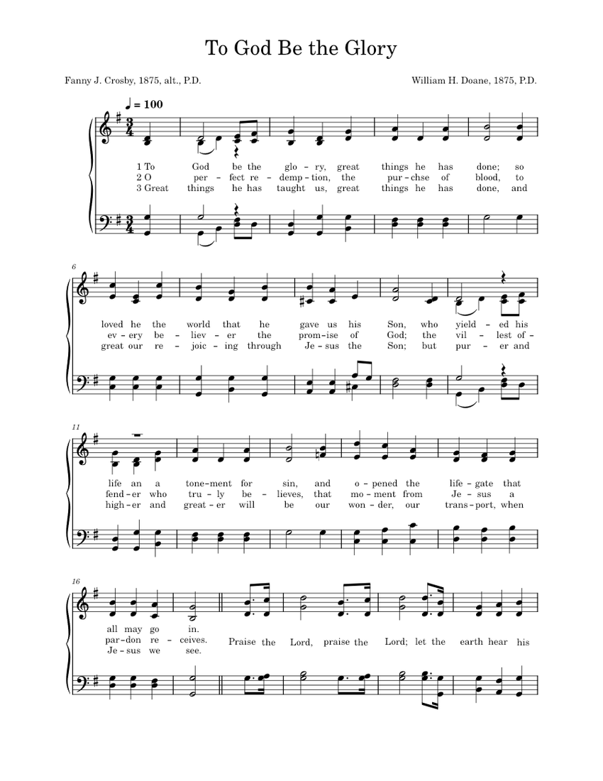 To God Be the Glory – Fanny J. Crosby To God Be the Glory Sheet music ...