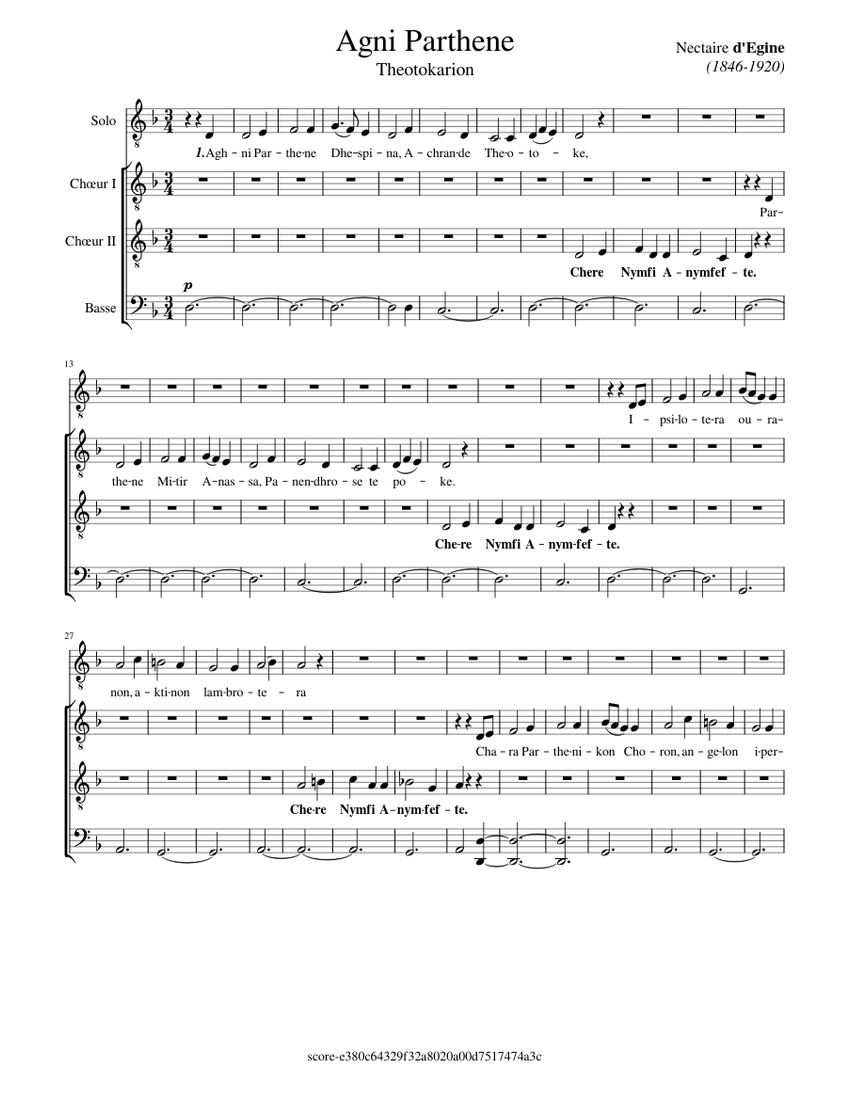 Agni Parthene (SATB) Sheet music for Soprano, Tenor, Bass voice ...