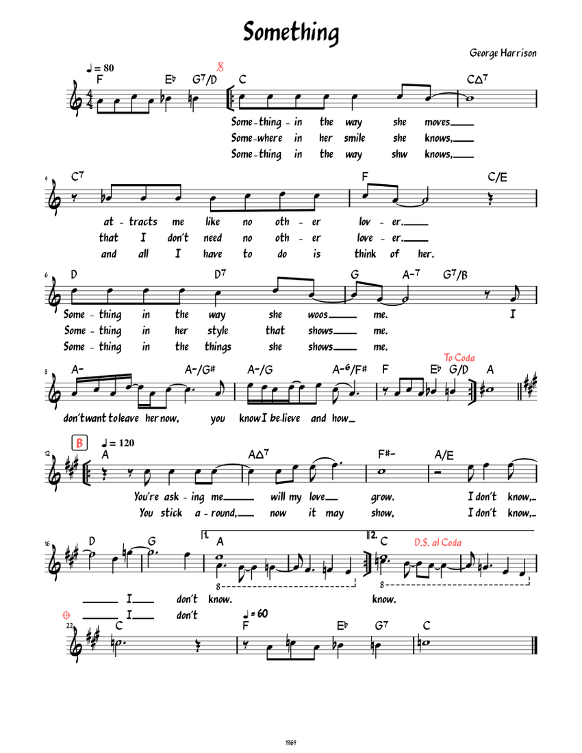 Something (Lead sheet with lyrics ) Sheet Music with Chords for Piano ...