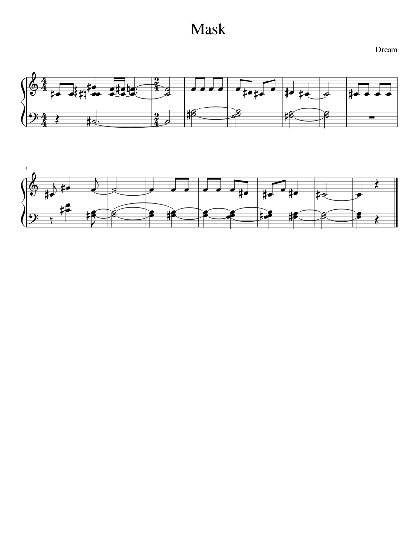Mask - Dream (Snippet) Sheet Music for Piano (Solo) Easy | MuseScore.com