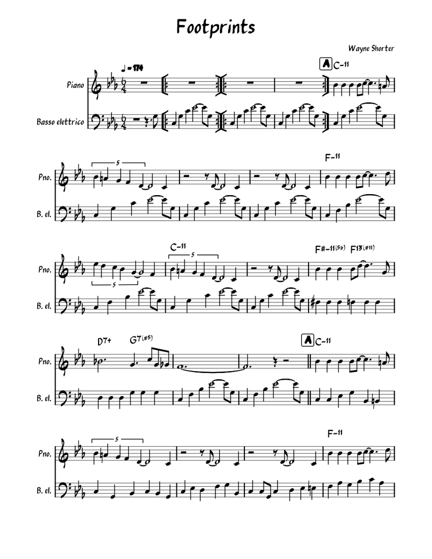 Footprints by Wayne Shorter Sheet Music with Chords for Piano, Bass ...