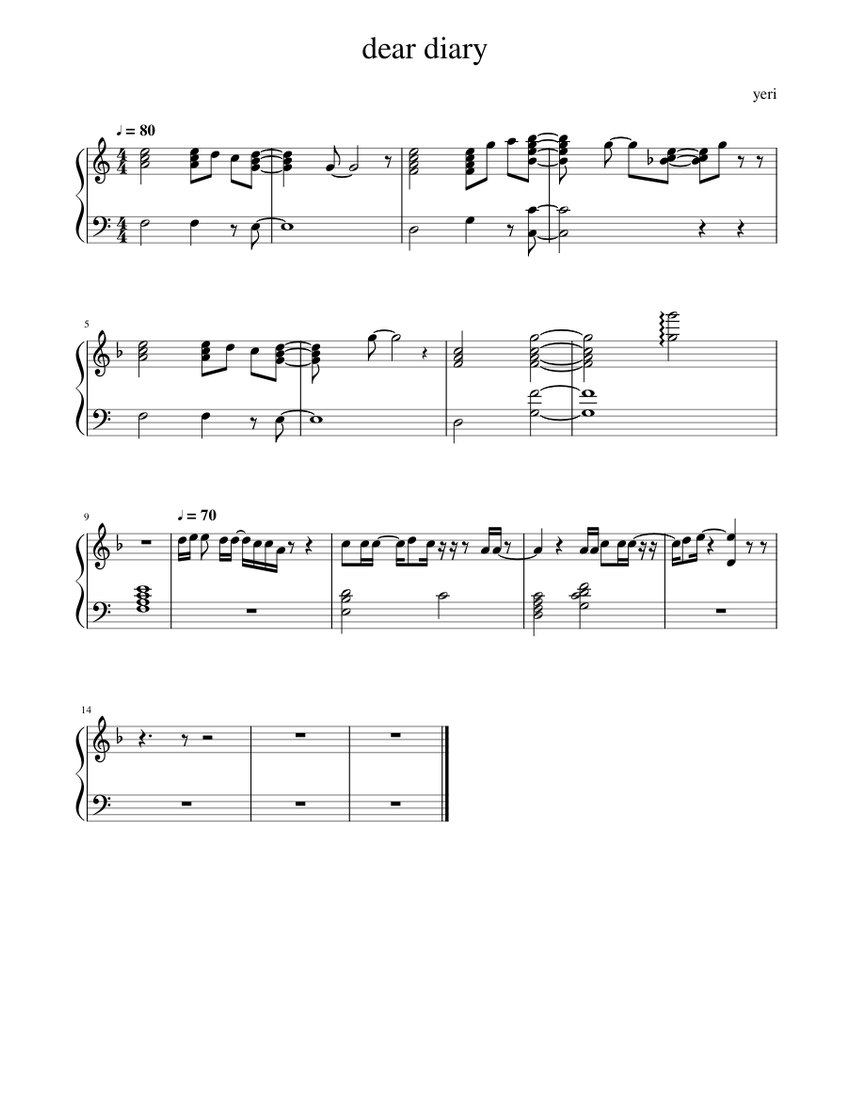 Dear diary Sheet music for Piano (Solo) Easy | Musescore.com