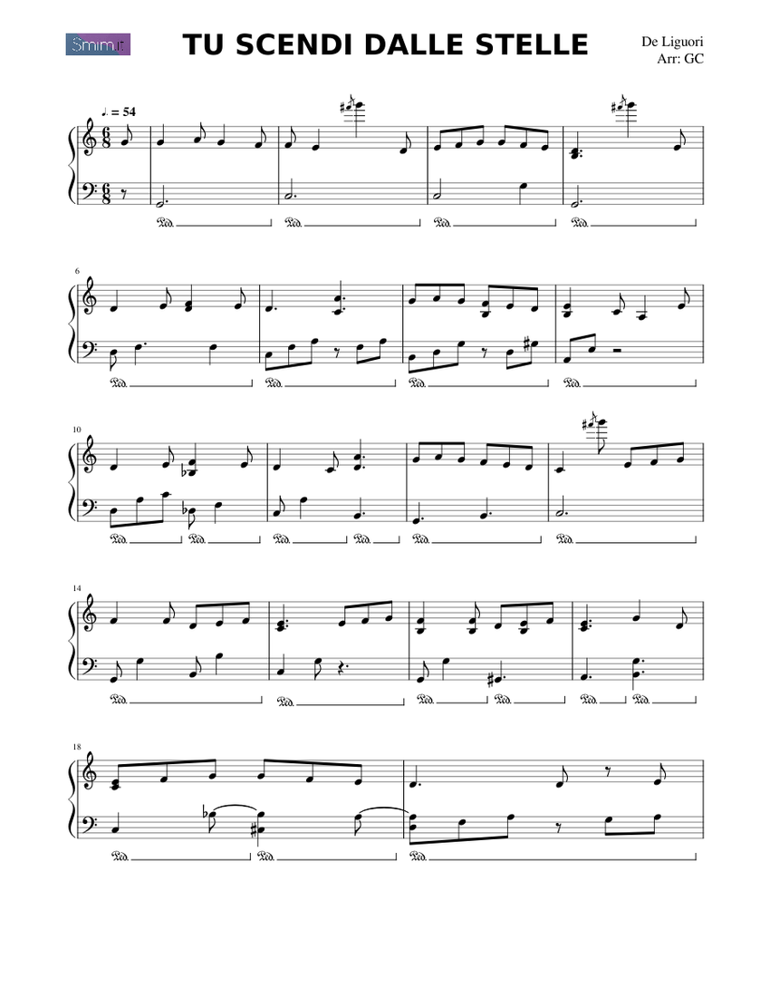 Tu Scendi dalle Stelle (Italian Christmas Song) Sheet Music for Piano ...