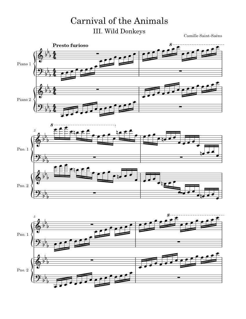 Carnival of the Animals, III. Wild Donkeys Swift Animals Sheet Music ...