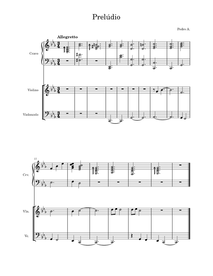Prelúdio Sheet music for Harpsichord, Violin, Cello (Concert Band ...