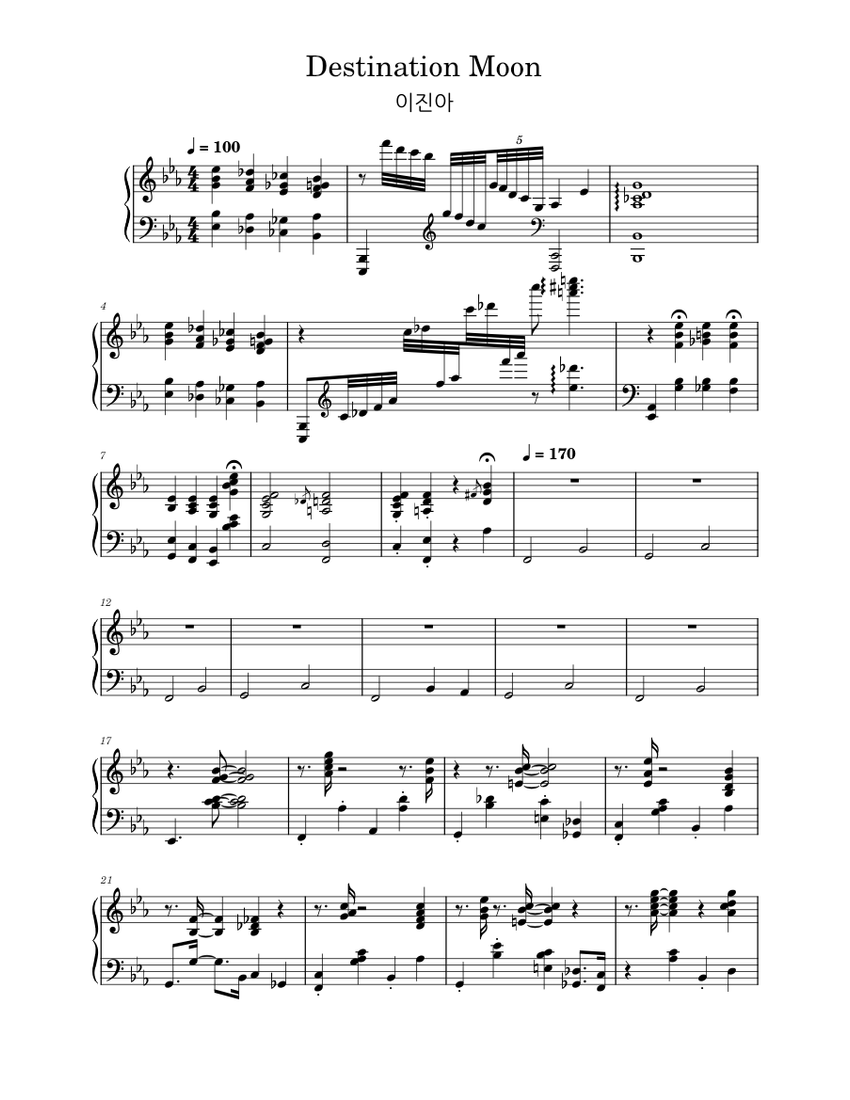 Destination Moon – 이진아 . Sheet Music for Piano (Solo) | MuseScore.com