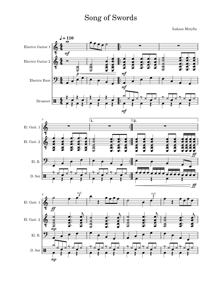 Song of Swords Sheet music for Guitar, Bass guitar, Drum group (Mixed ...