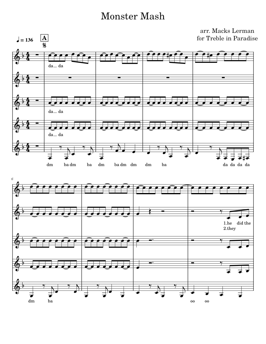 Monster Mash 10/13/21 Sheet Music for Piano (Women’s Choir) | MuseScore.com
