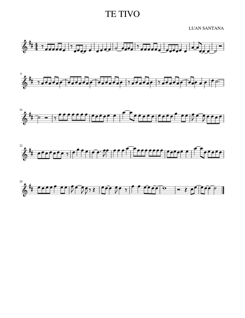 TE VIVO – Luan Santana LUAN SANTANA - TE TIVO Sheet Music for Violin ...