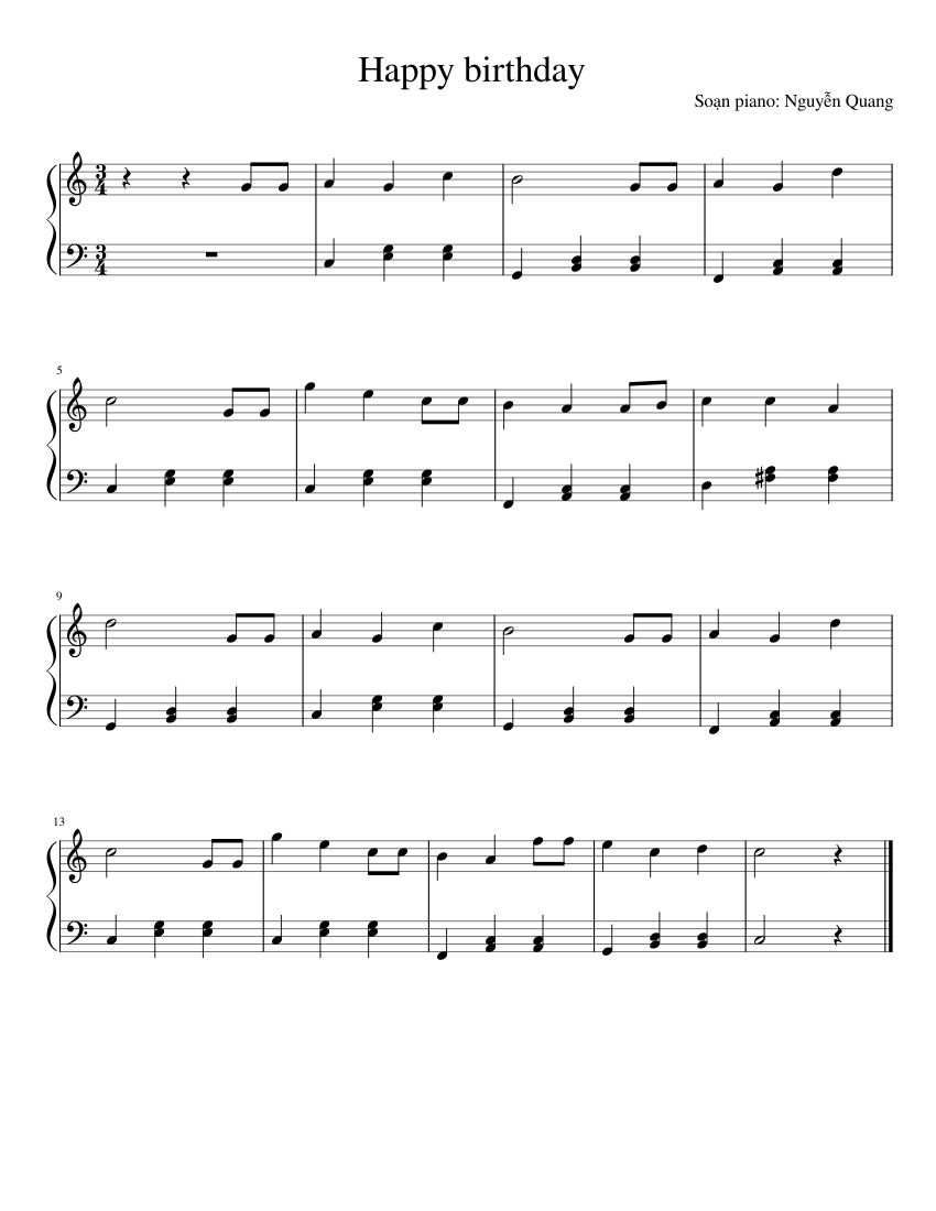 Happy birthday Sheet Music for Piano (Solo) Easy | MuseScore.com